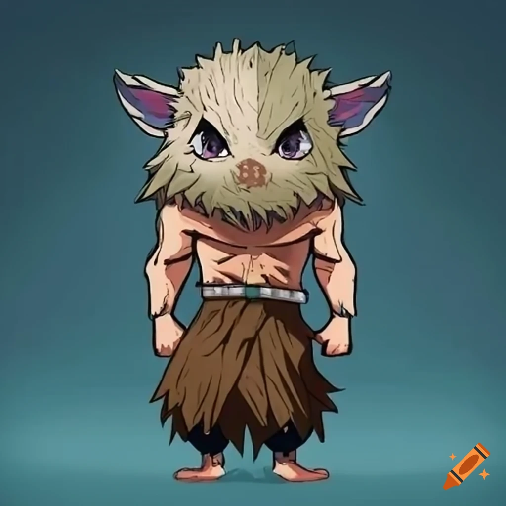 Chibi demonslayer character inosuke hashibira standing on Craiyon