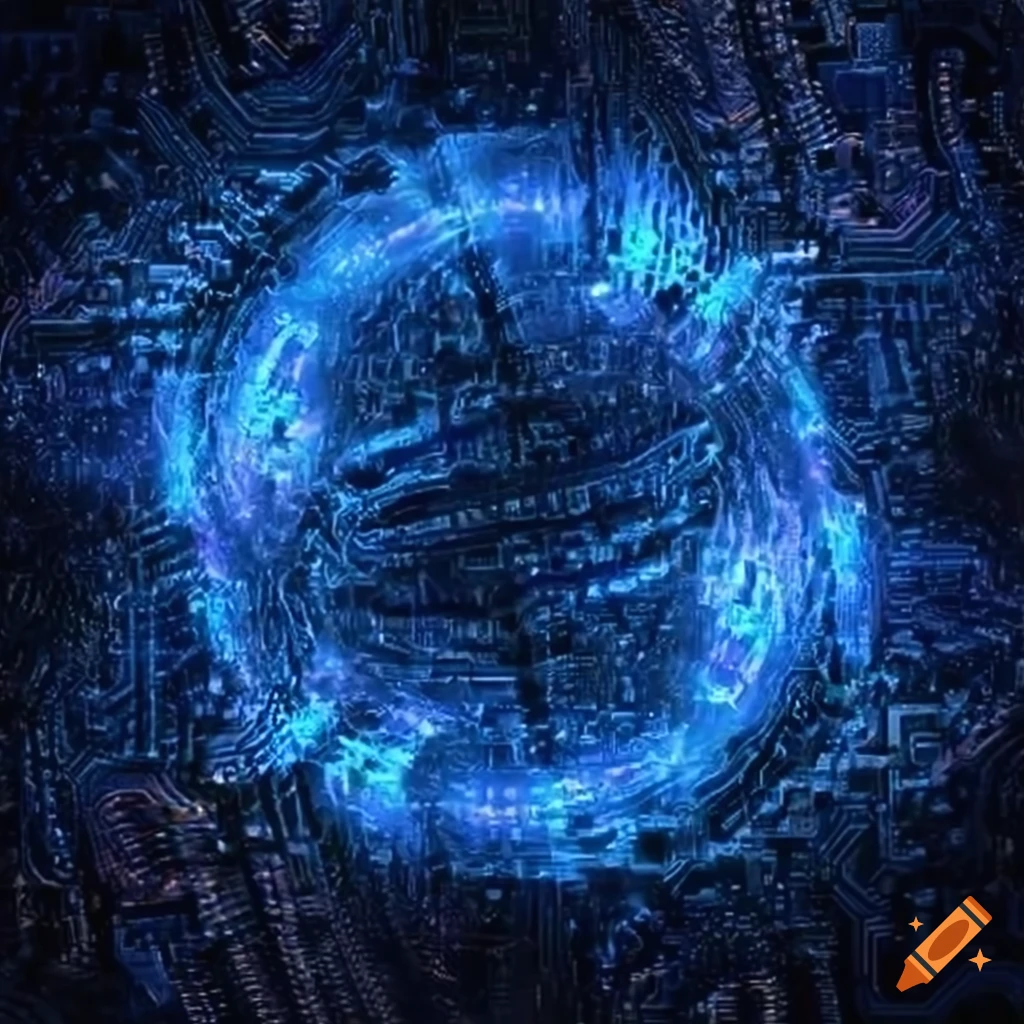 Futuristic fusion of technology and humanity with integrated circuits ...