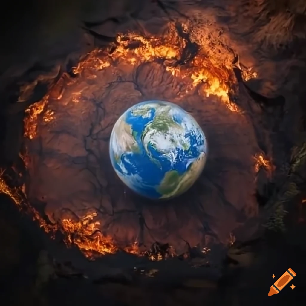 Portrait of earth depicting consequences of climate change: wildfires ...