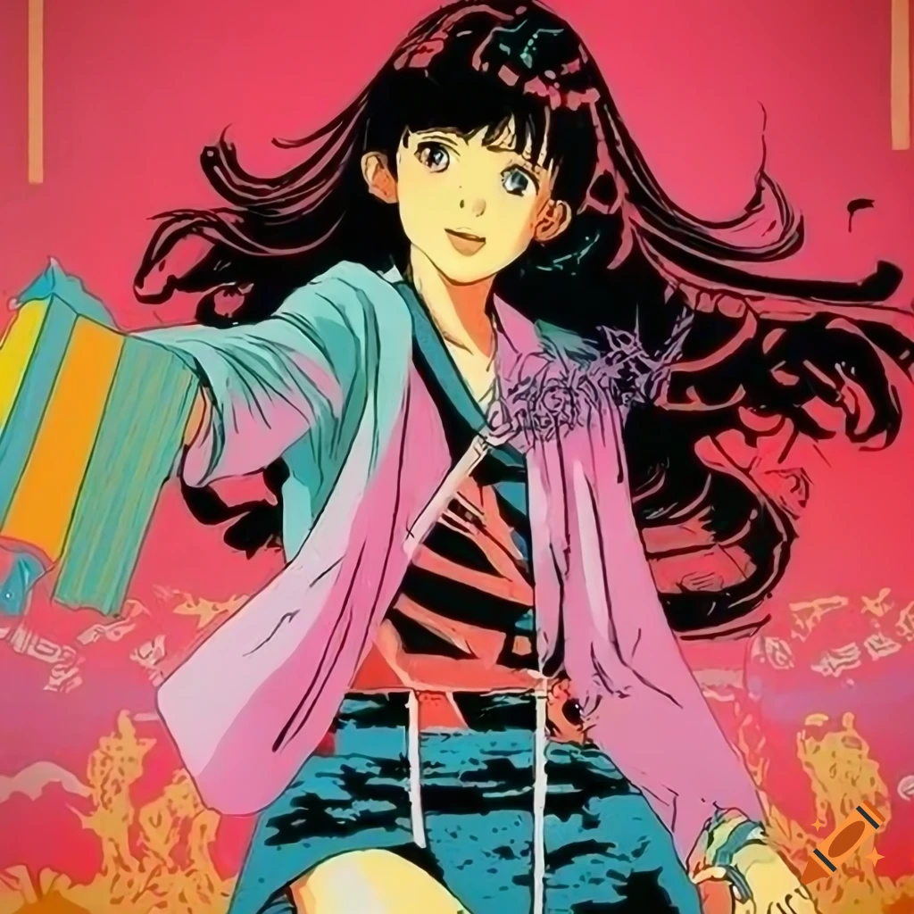 Retro 1980s Japanese ad style poster for a manga convention on Craiyon