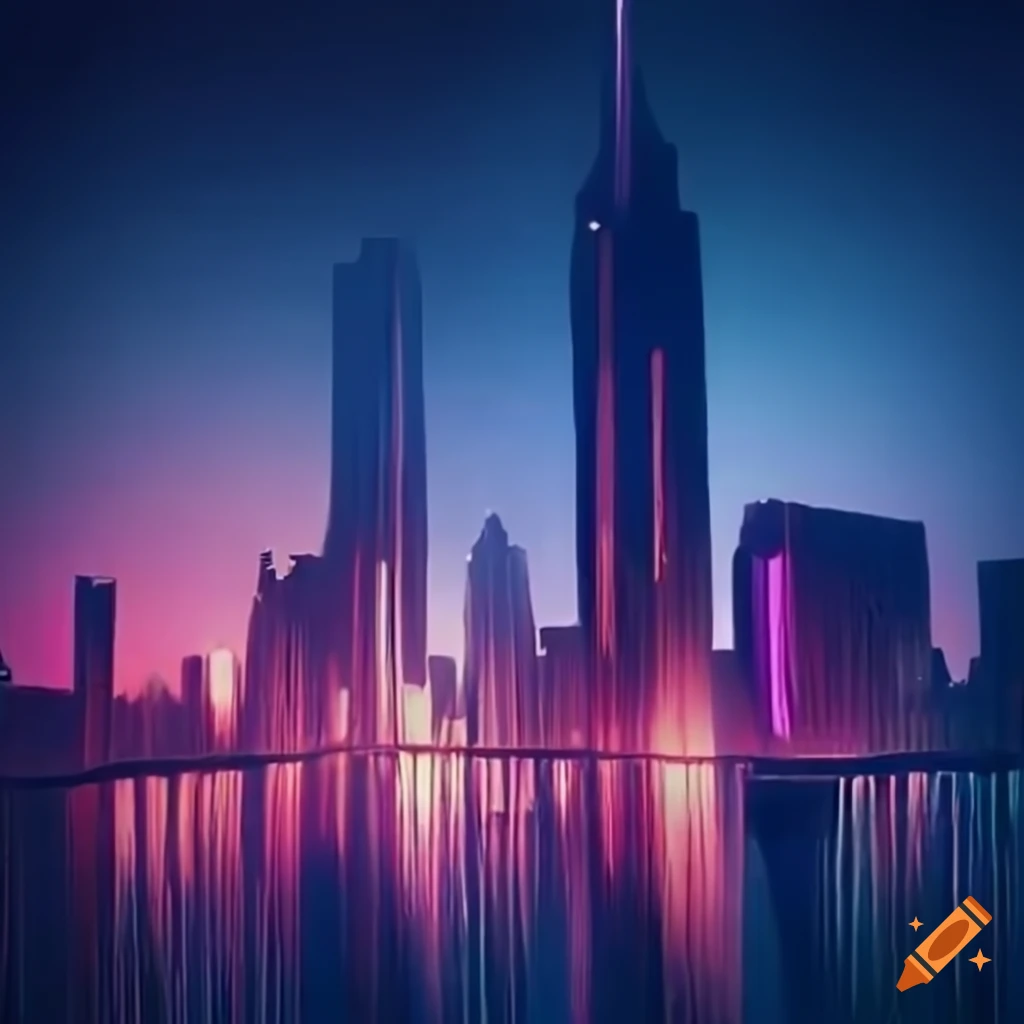 Futuristic cityscape with cool-toned color grading on Craiyon