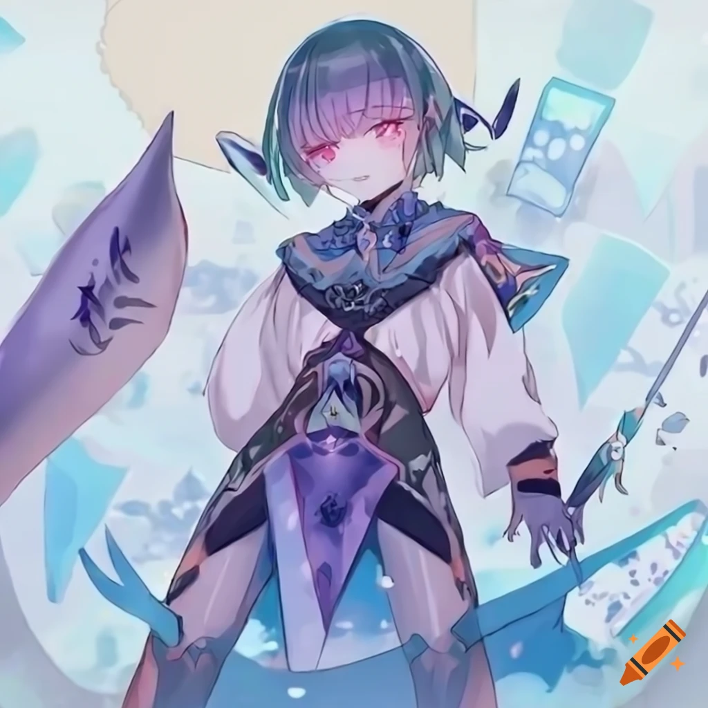 Aesthetic cyan shark anime girl with purple eyes and short cyan hair on ...