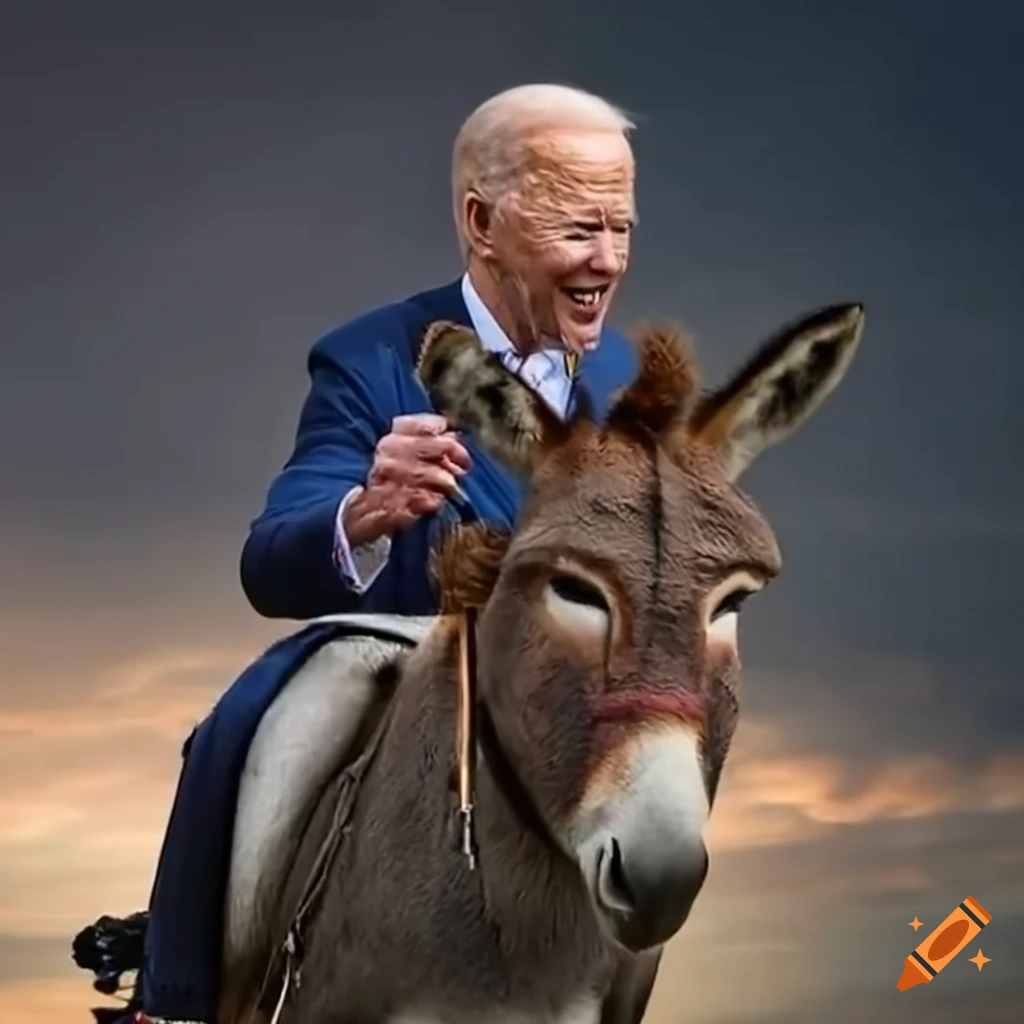 President biden riding a donkey in a parade on Craiyon