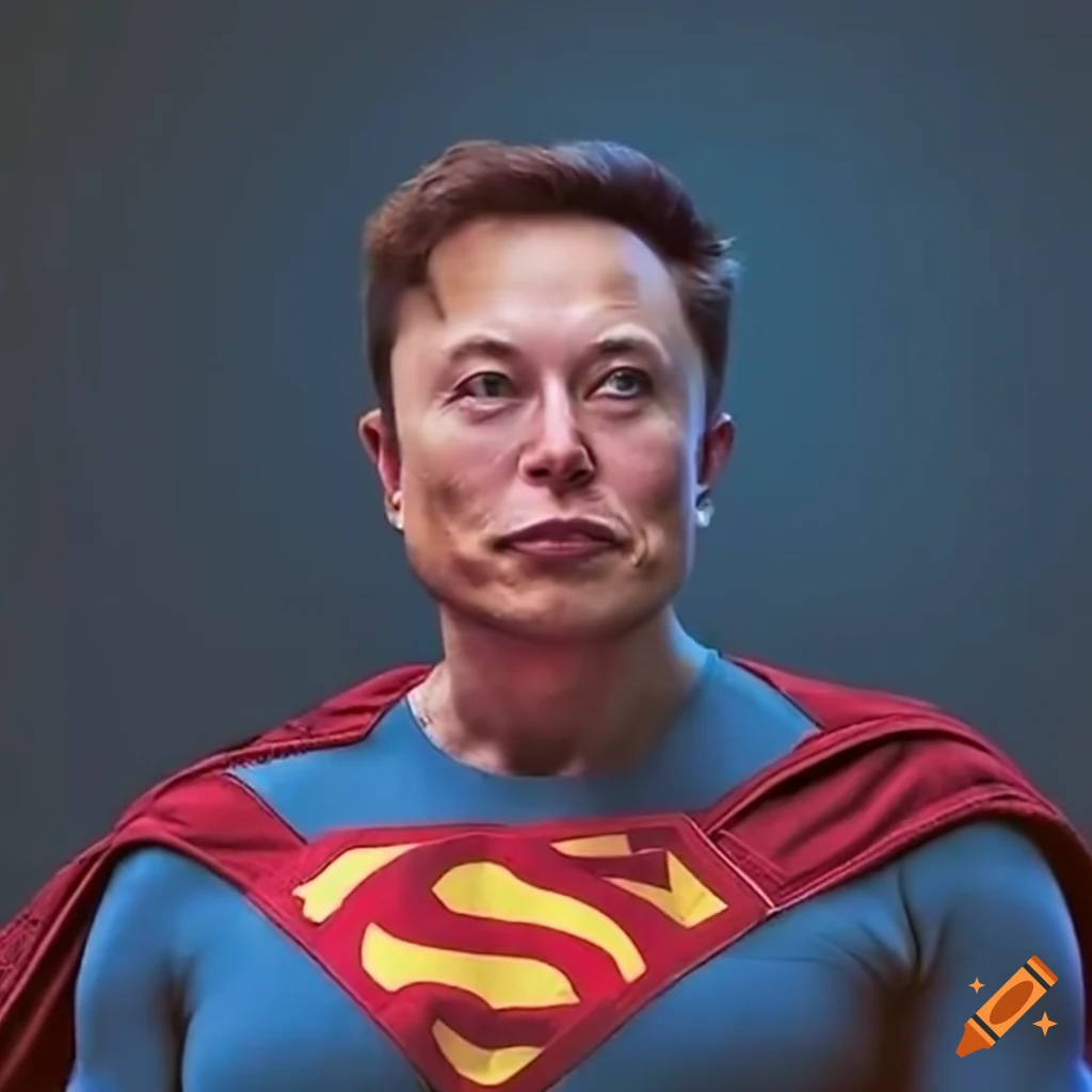Elon Musk portrayed as a superhero holding the Bill of Rights on Craiyon