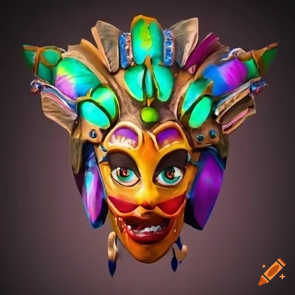 Beautiful queen's sumerian wooden mask with vibrant colors and lifelike ...