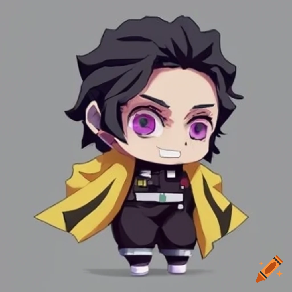 Chibi character Gyomei Himejima standing in yellow outfit on Craiyon
