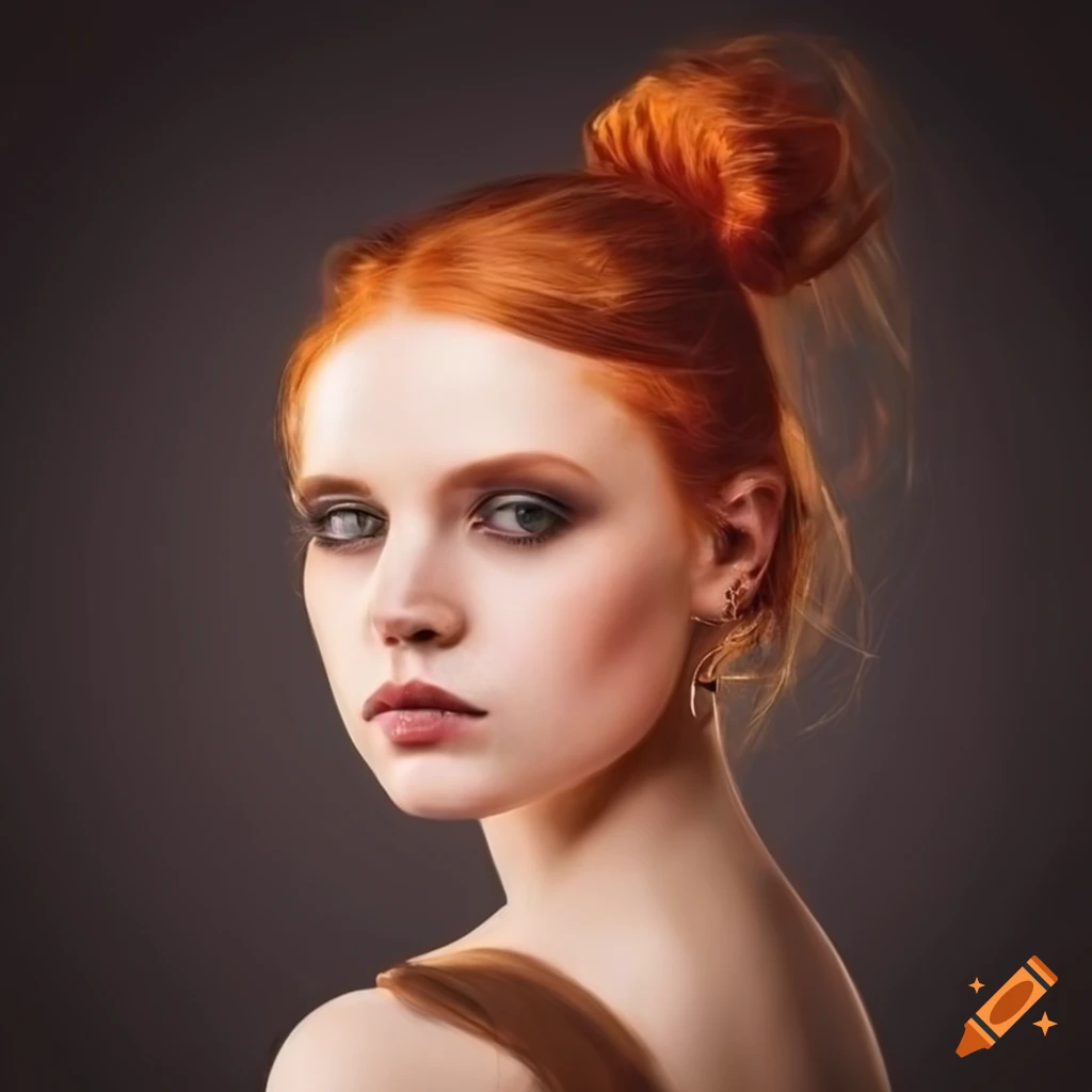 Ethereal portrait of a young red-haired woman with green eyes and a ...