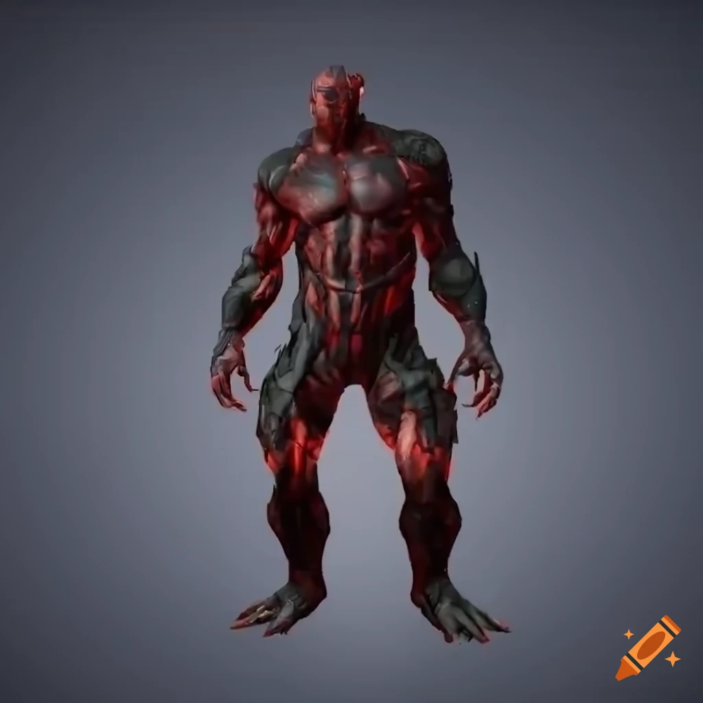 Sci-fi muscle cybernetic elf ogre golem humanoid with red hair and ...