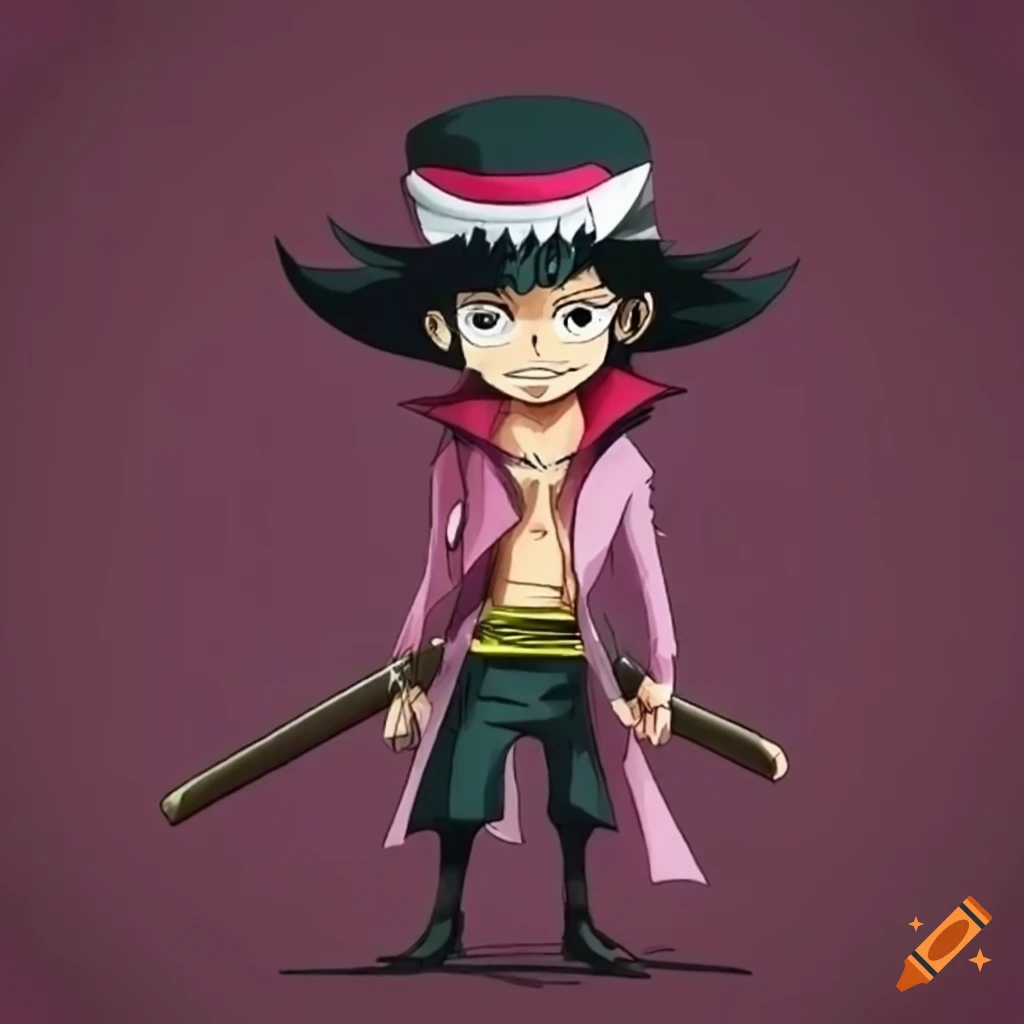 Chibi version of One Piece character Dracule Mihawk standing in full ...