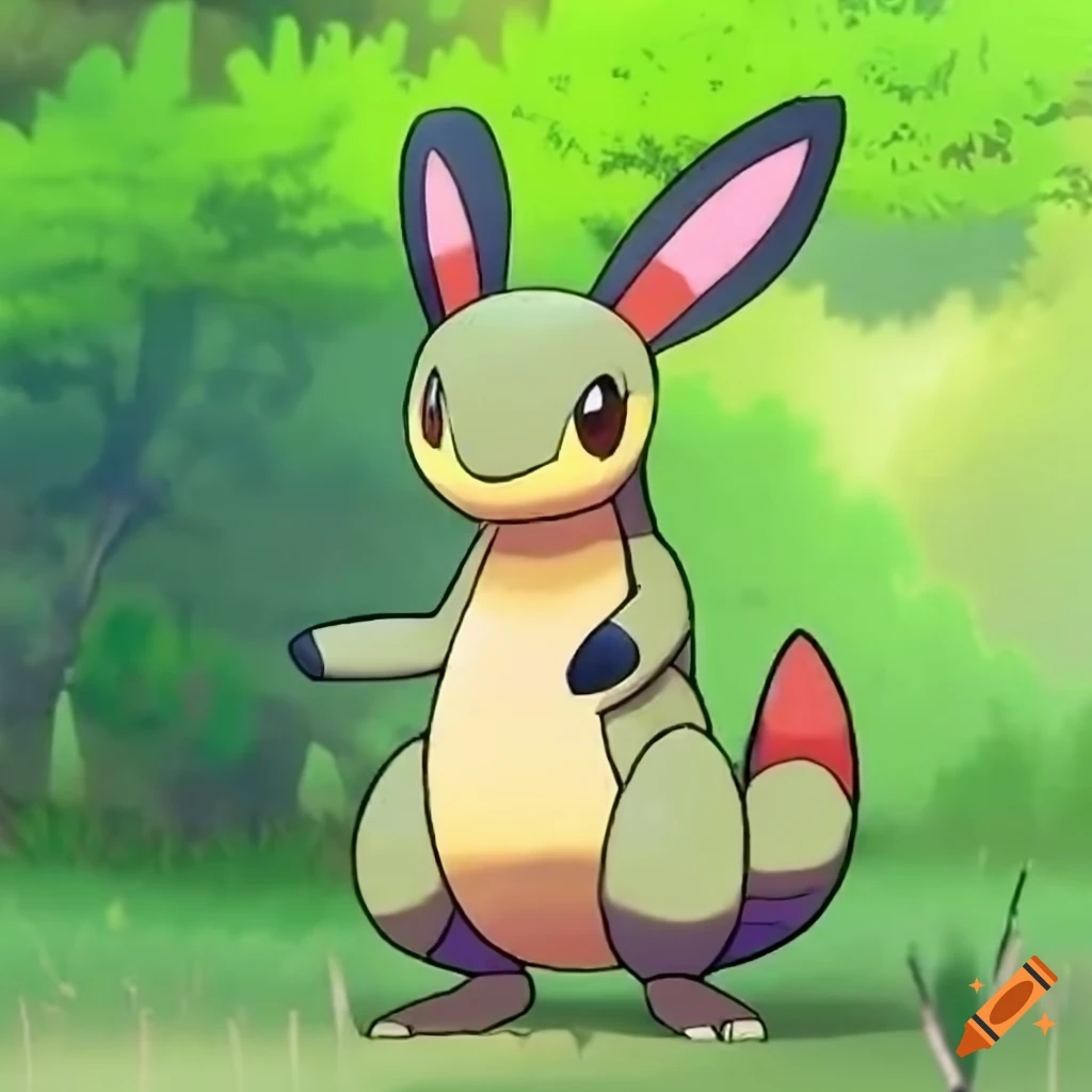 Kangaroof, the grass-type starter pokémon, young kangaroo with leaf ...