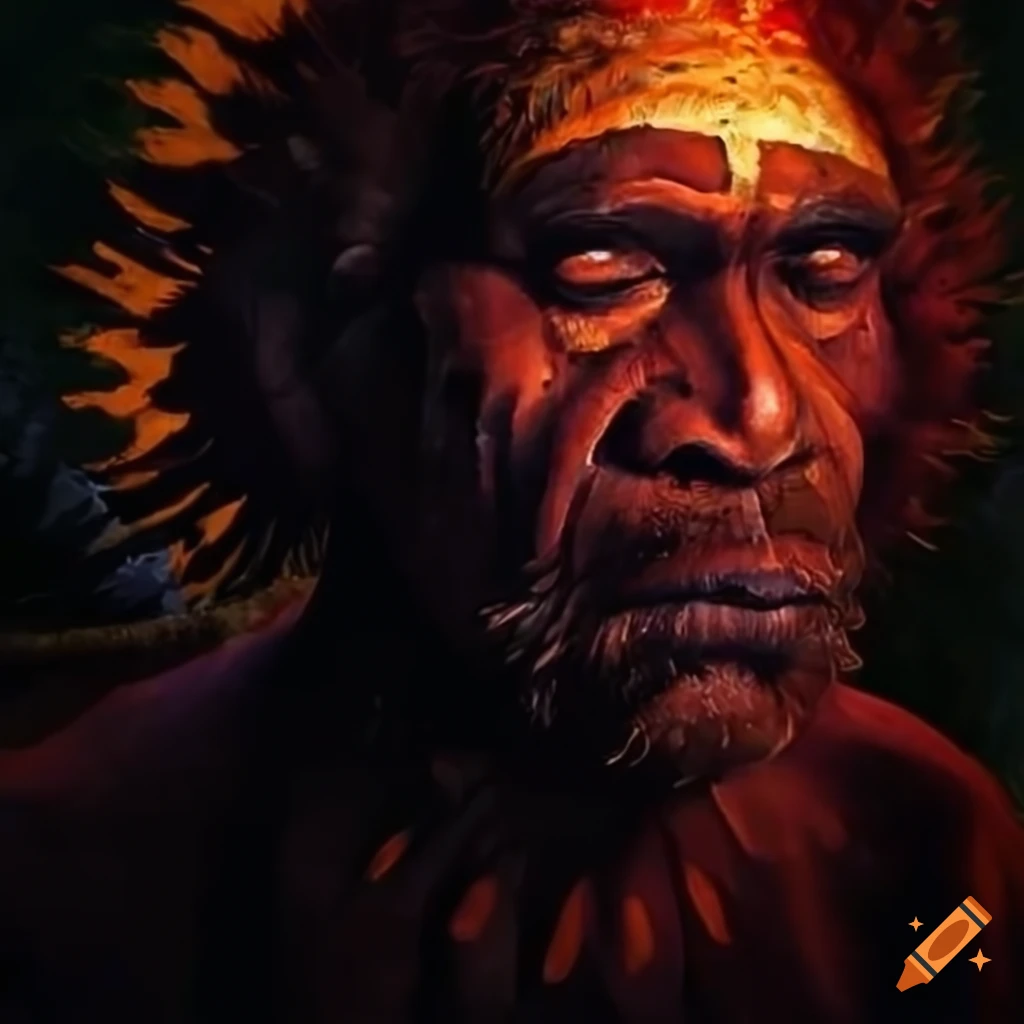 Aboriginal hunter at night on Craiyon