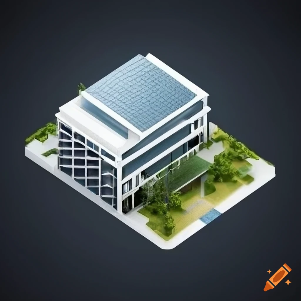 3d render of a contemporary architectural building design in isometric ...
