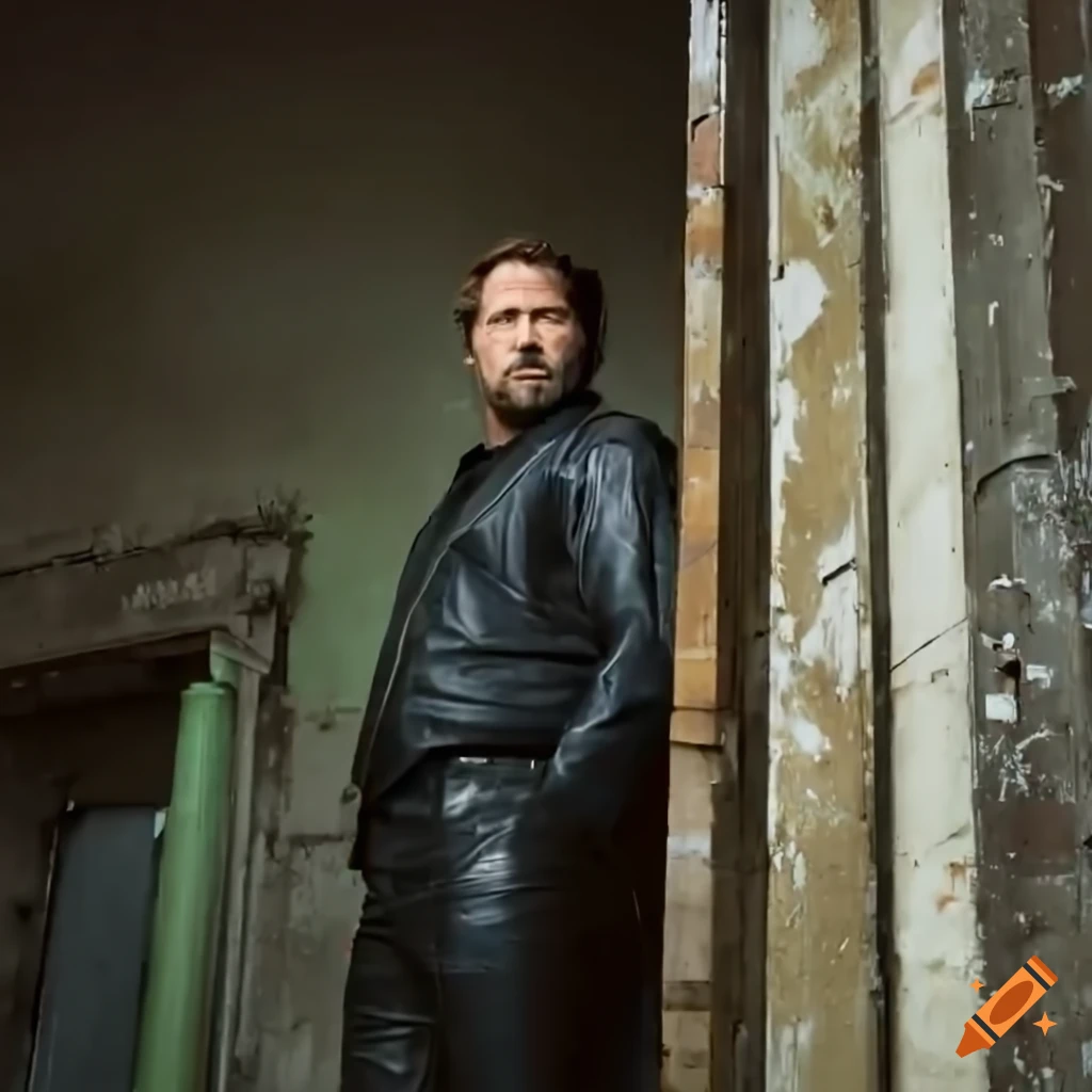 Closeup rear view of man resembling a young Gerard Butler peeking ...