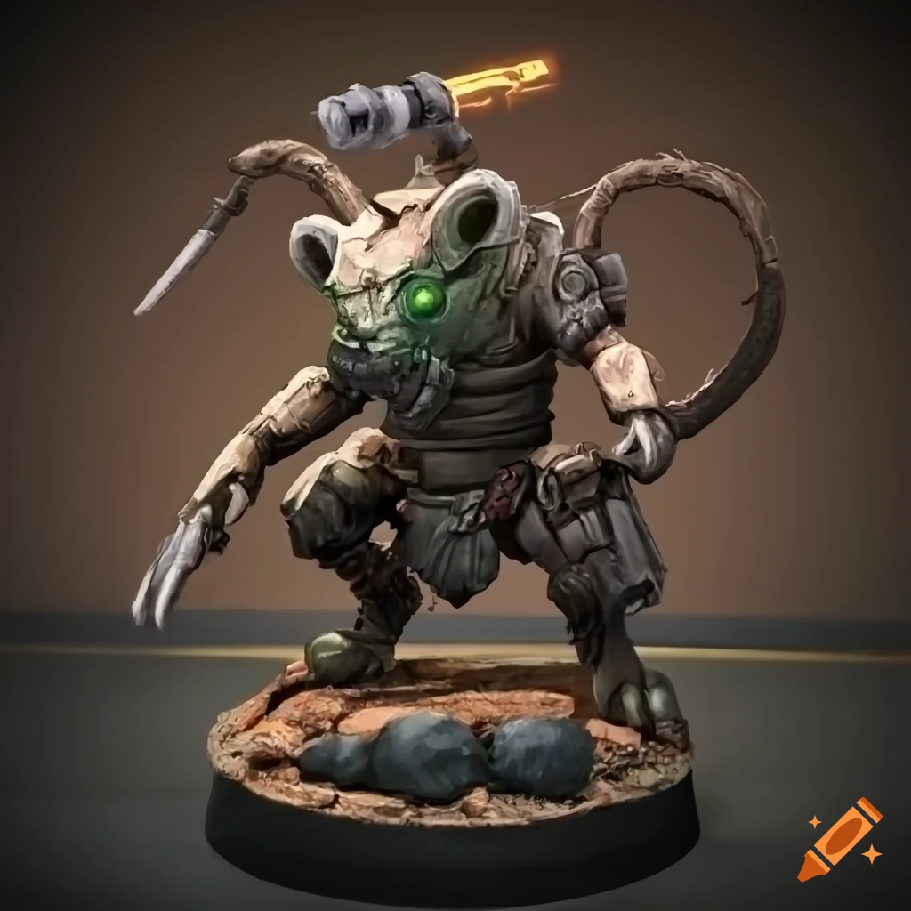 Cybernetic ratfolk gladiator in industrial exoskeleton with hazard ...