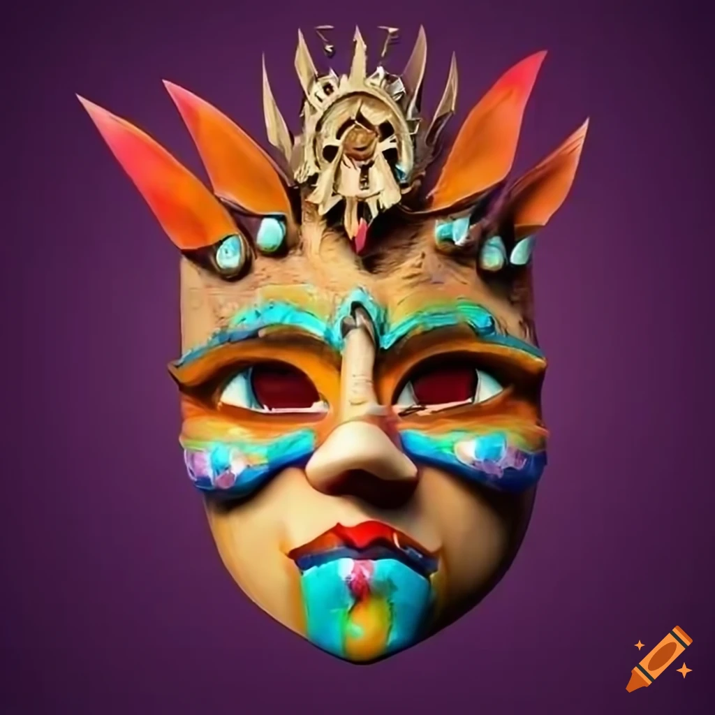 Intricately detailed sumarian wooden mask of a beautiful queen with ...