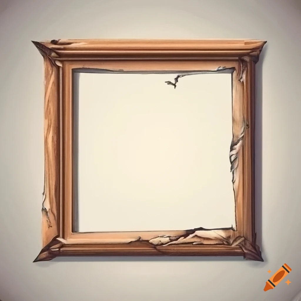 Damaged antique large wooden picture frame on Craiyon