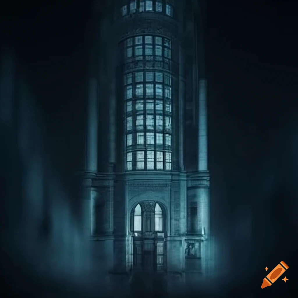 Colossal government skyscraper in a dark metropolis inspired by Etienne ...