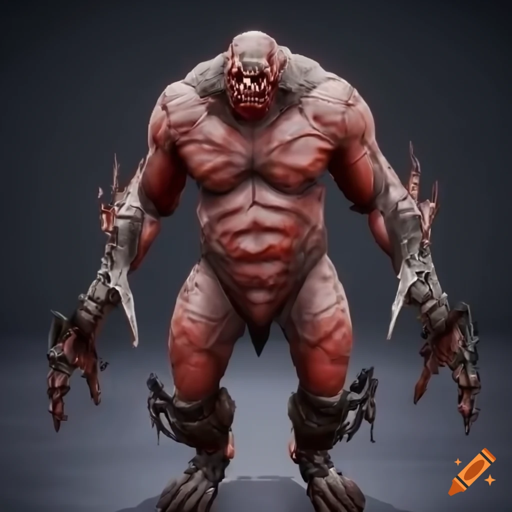 Sci-fi muscle cybernetic elf ogre golem humanoid with red hair and ...