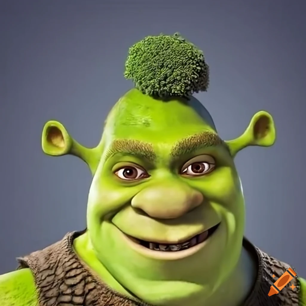 Shrek with broccoli-style hair on Craiyon