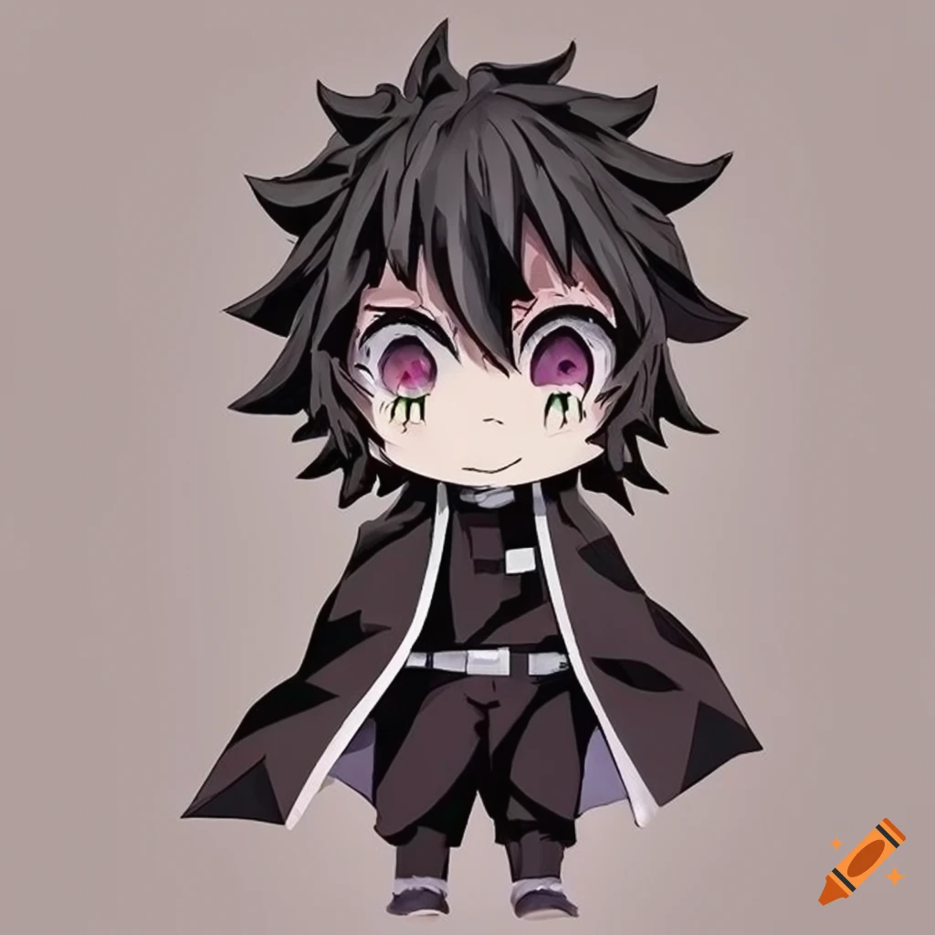 Chibi illustration of Demon Slayer Obanai Iguro standing on Craiyon