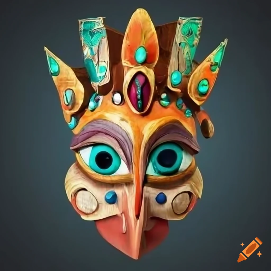 Vibrant and intricately detailed sumarian wooden mask of a queen on Craiyon
