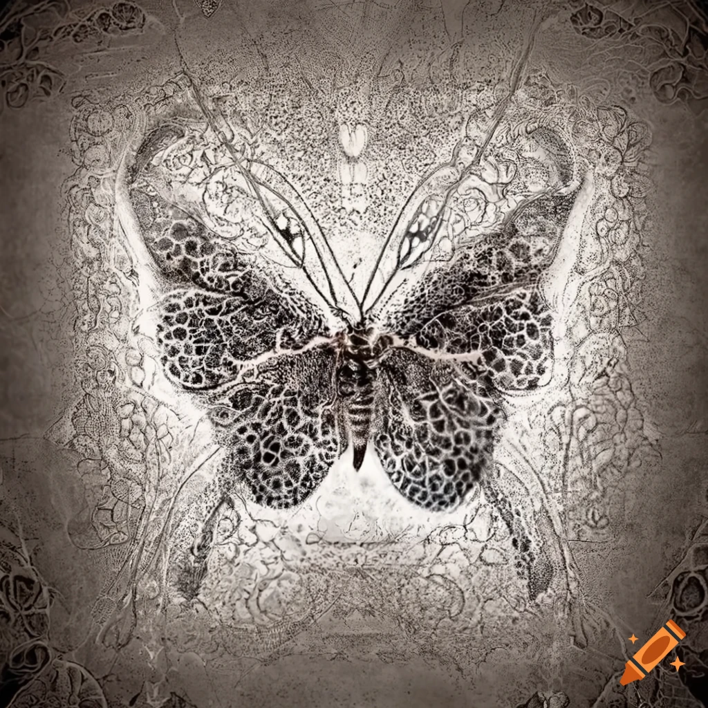 Drawing of neurons forming a butterfly shape on white parchment on Craiyon