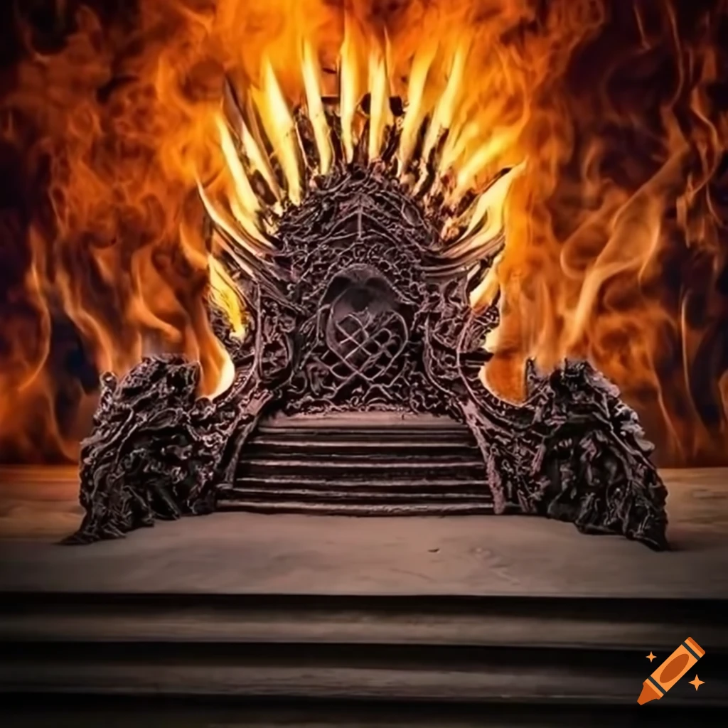 Hell throne made of metal slabs surrounded by flames on Craiyon