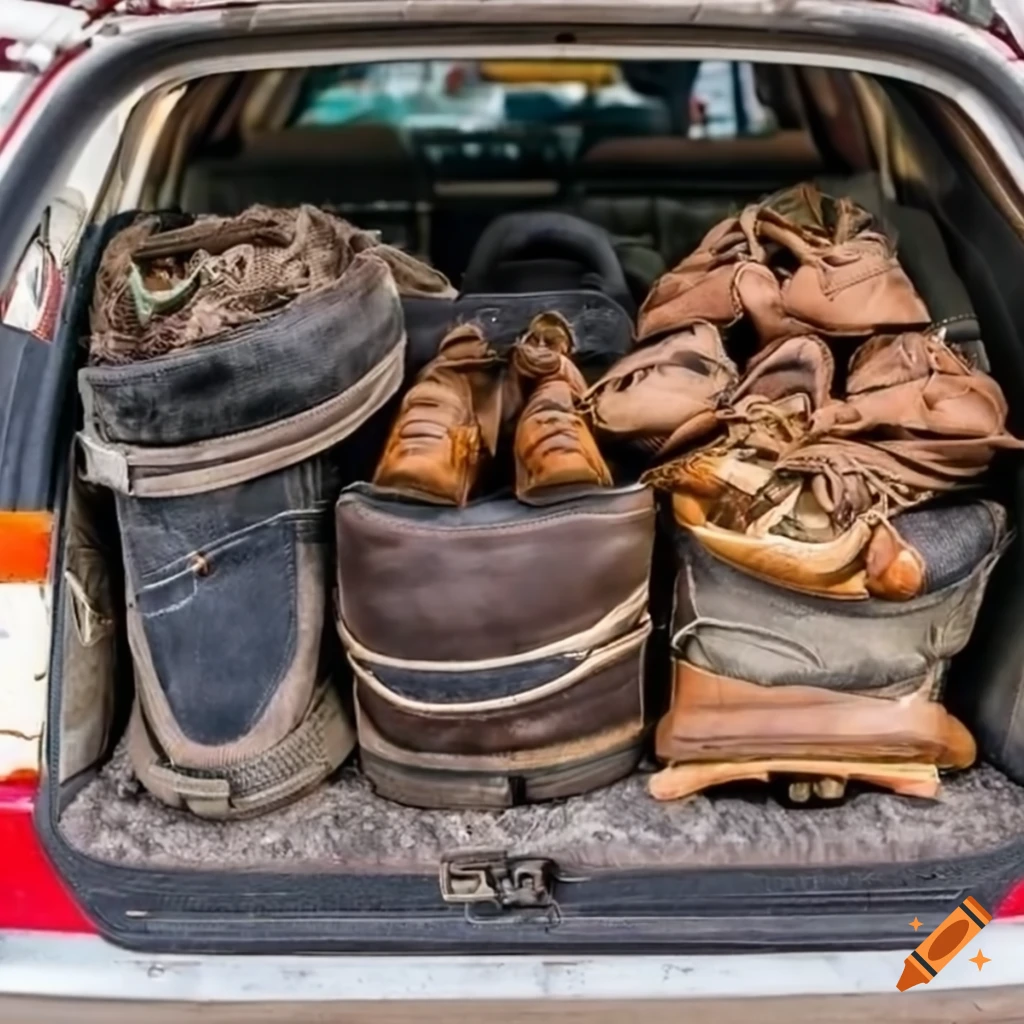 Car trunk filled with old boots on Craiyon