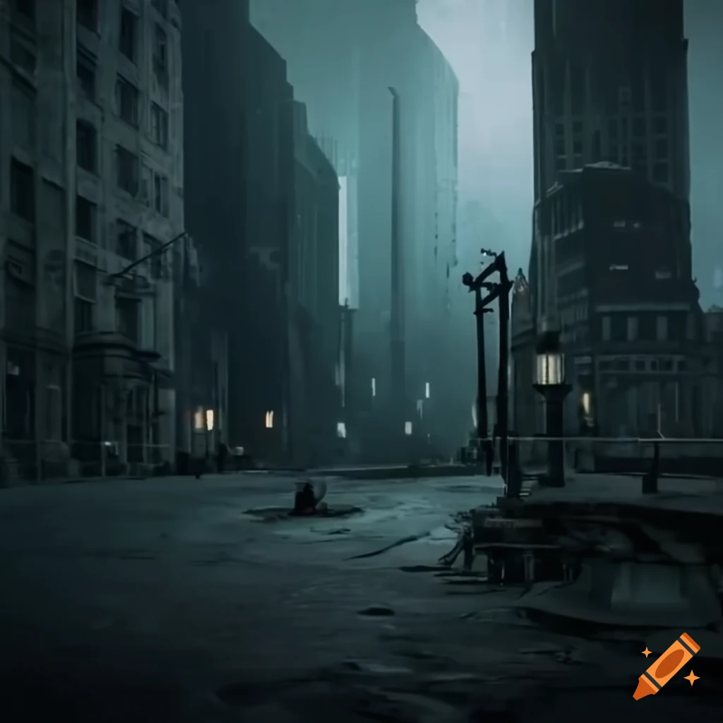 Bleak dystopian cityscape with towering government buildings on Craiyon