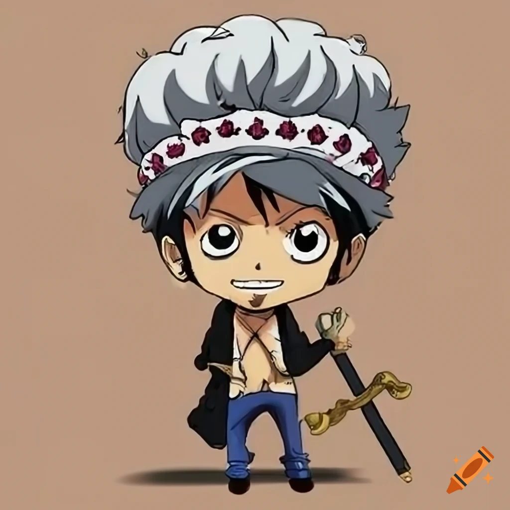 Chibi Trafalgar Law standing in front view full body on Craiyon