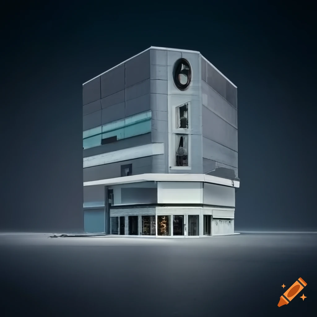 Facade of a small white dealership building with no vehicles on Craiyon