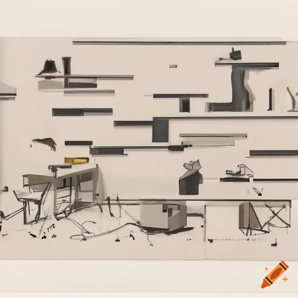 Contemporary avant-garde art studio with sculptures and installations ...