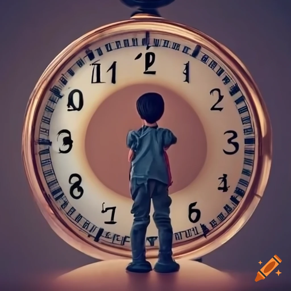 Child looking at a clock on Craiyon