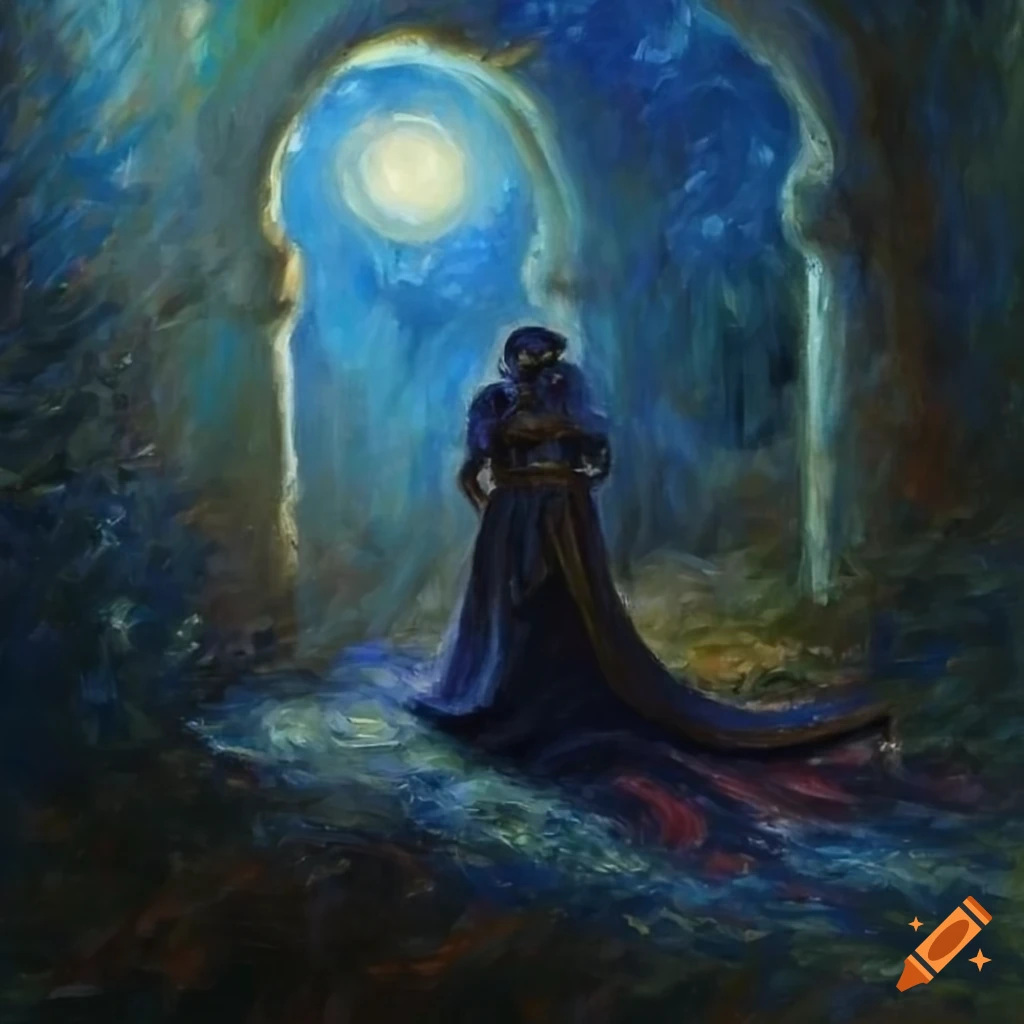 Textured oil painting of an acolyte mage casting a magic spell at a ...