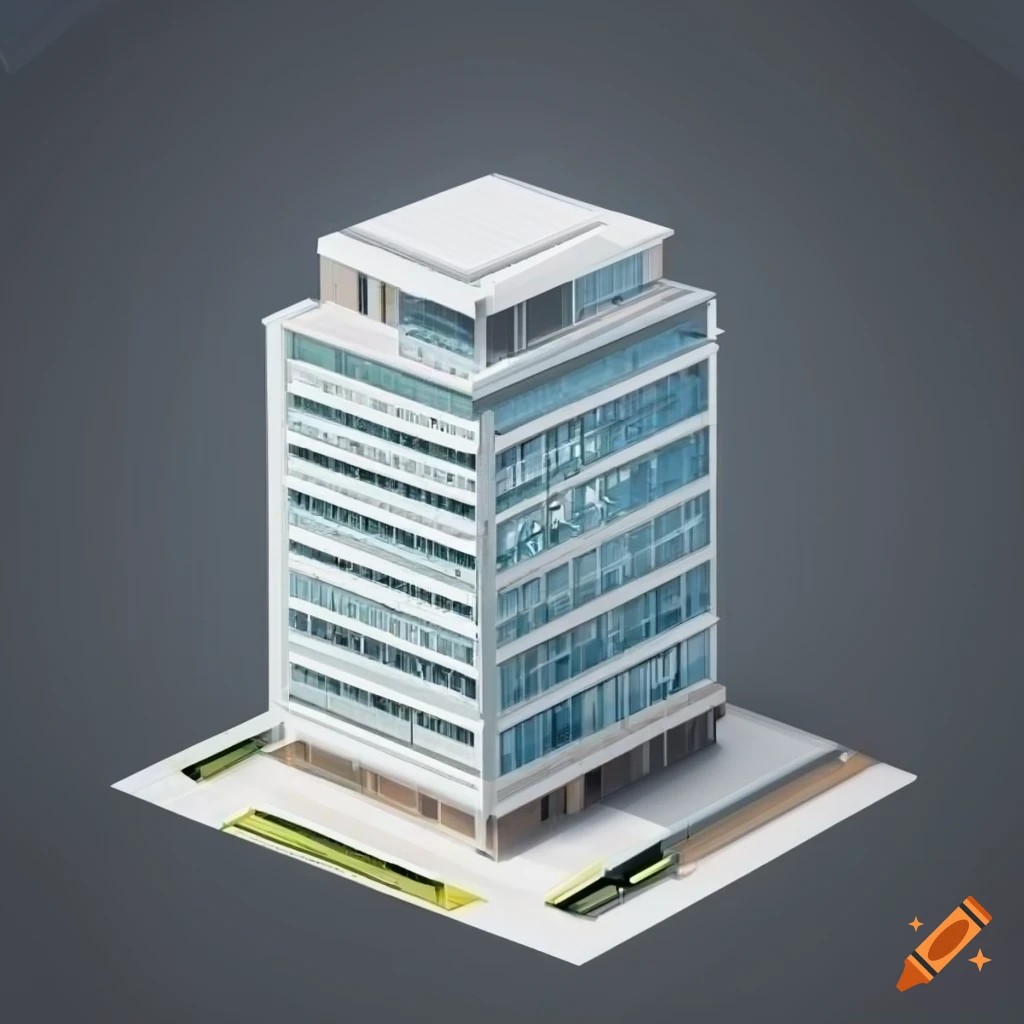Isometric view of a modern building with surrounding roads in 3d render ...