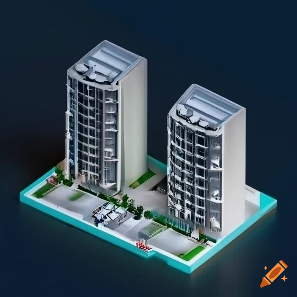 3d render of a contemporary architectural building design in isometric ...