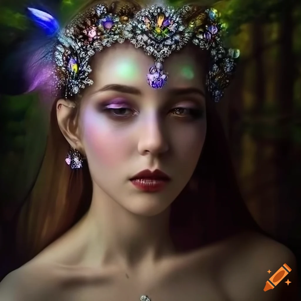 Portrait of Lady Palutena with crystal fractal prism tiara on Craiyon