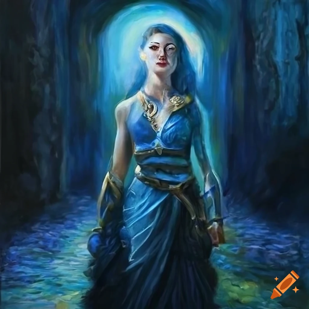 Textured oil painting of an acolyte mage woman casting a magic spell at ...