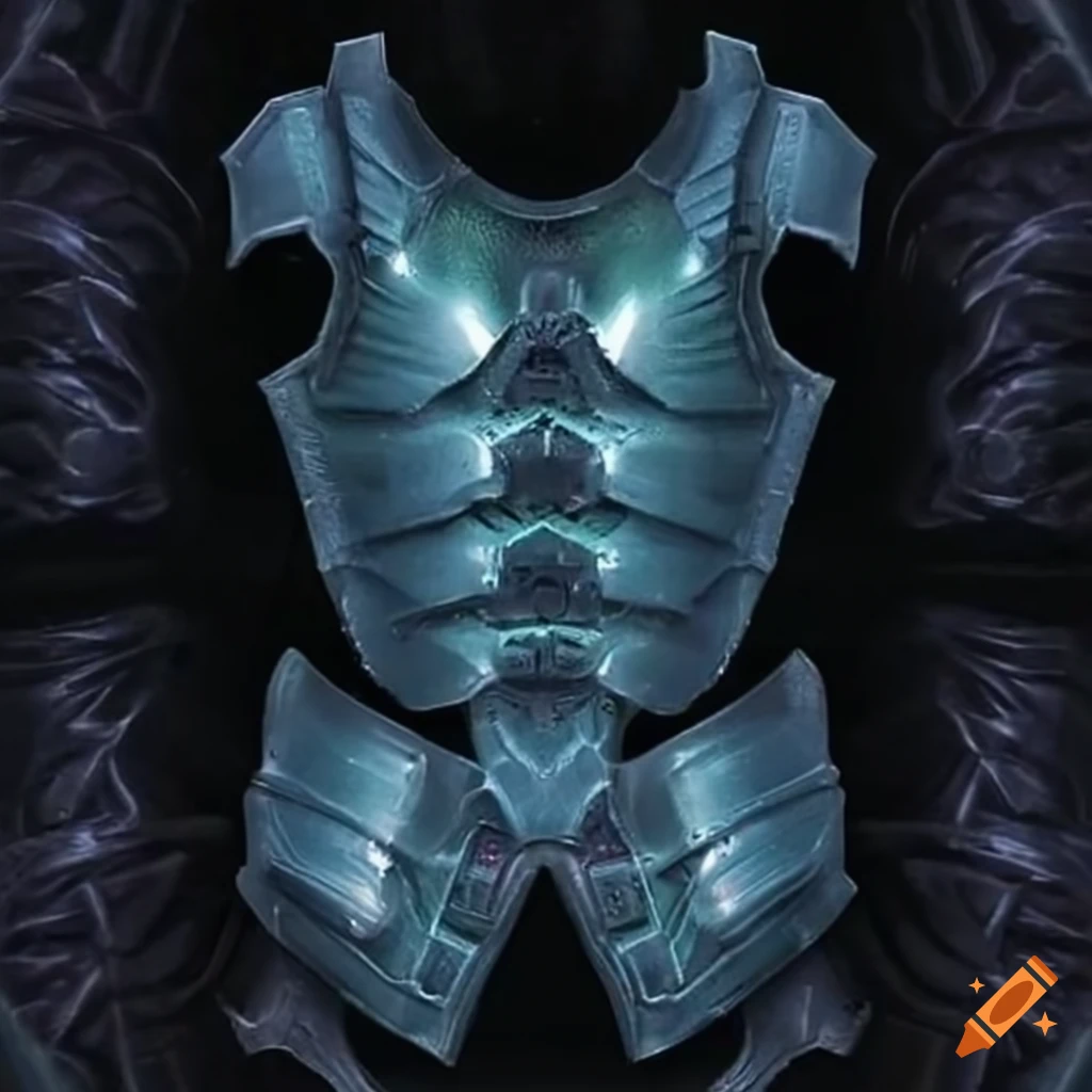 Adorned magic massive body armor with vertical symmetry, front view on ...