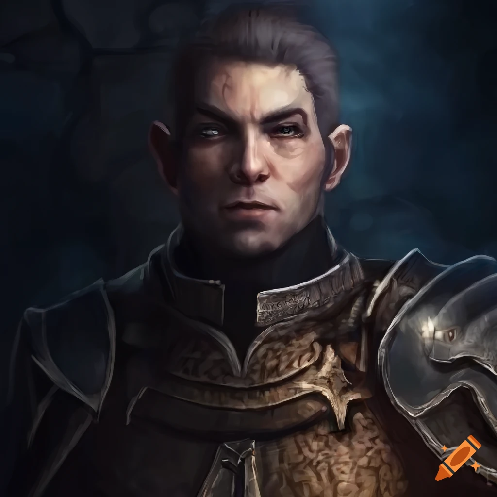 Detailed portrait of a male human warrior in heavy armor for ...