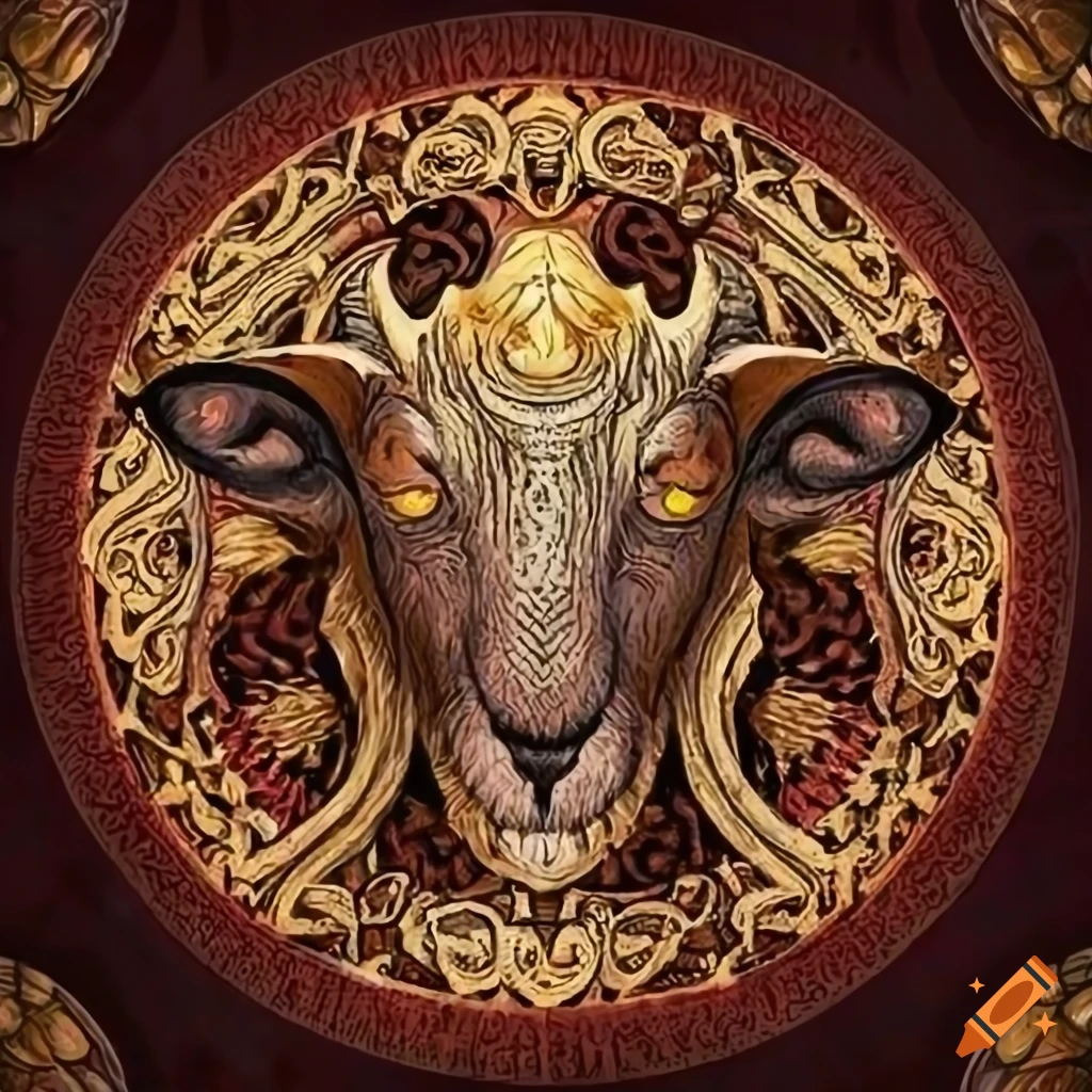 Heidrun, the immortal goat from Norse Mythology in earthy brown and ...