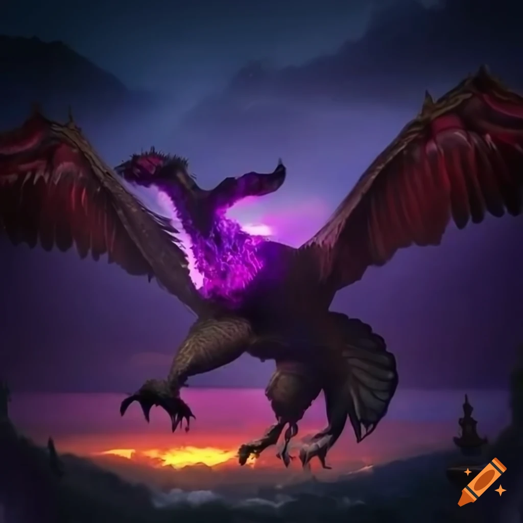 Titan marten monster with winged bats at a Chinese temple by the river ...