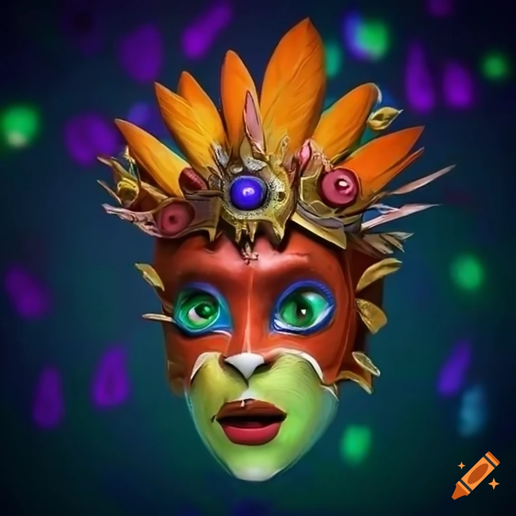 Vibrant and detailed king's sumerian wooden mask with lifelike eyes and ...