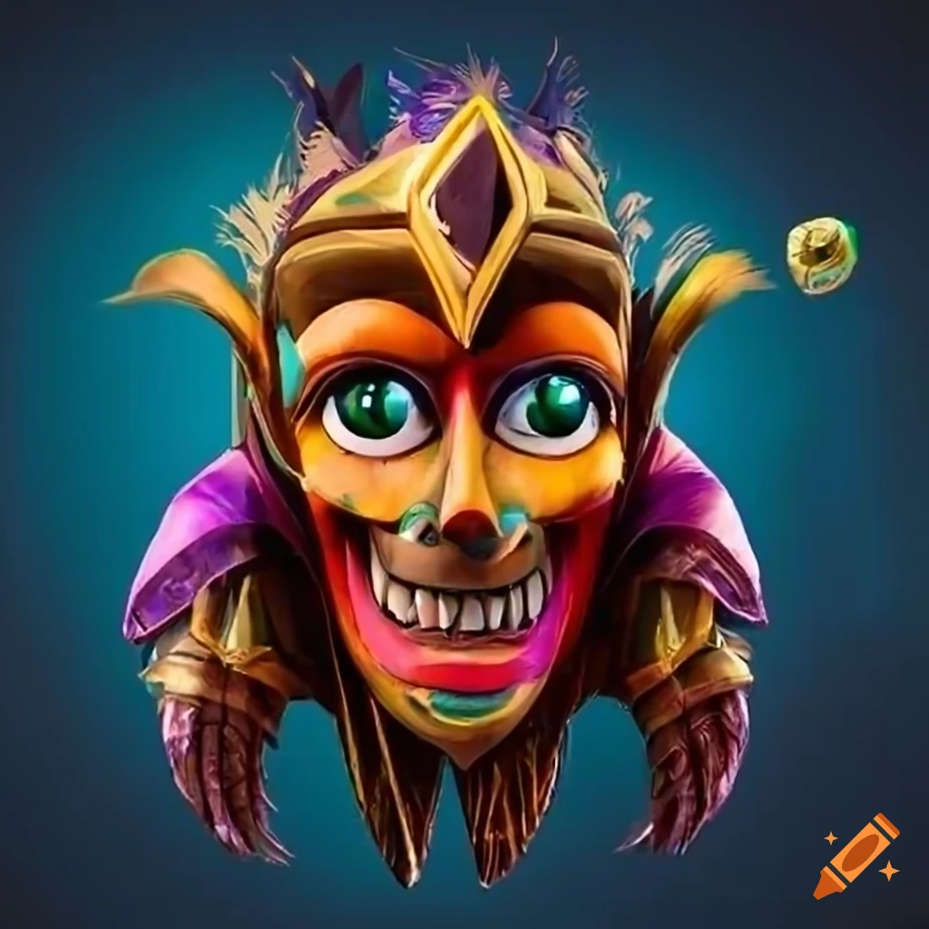 Intricately detailed king's Sumarian wooden mask with lifelike eyes and ...