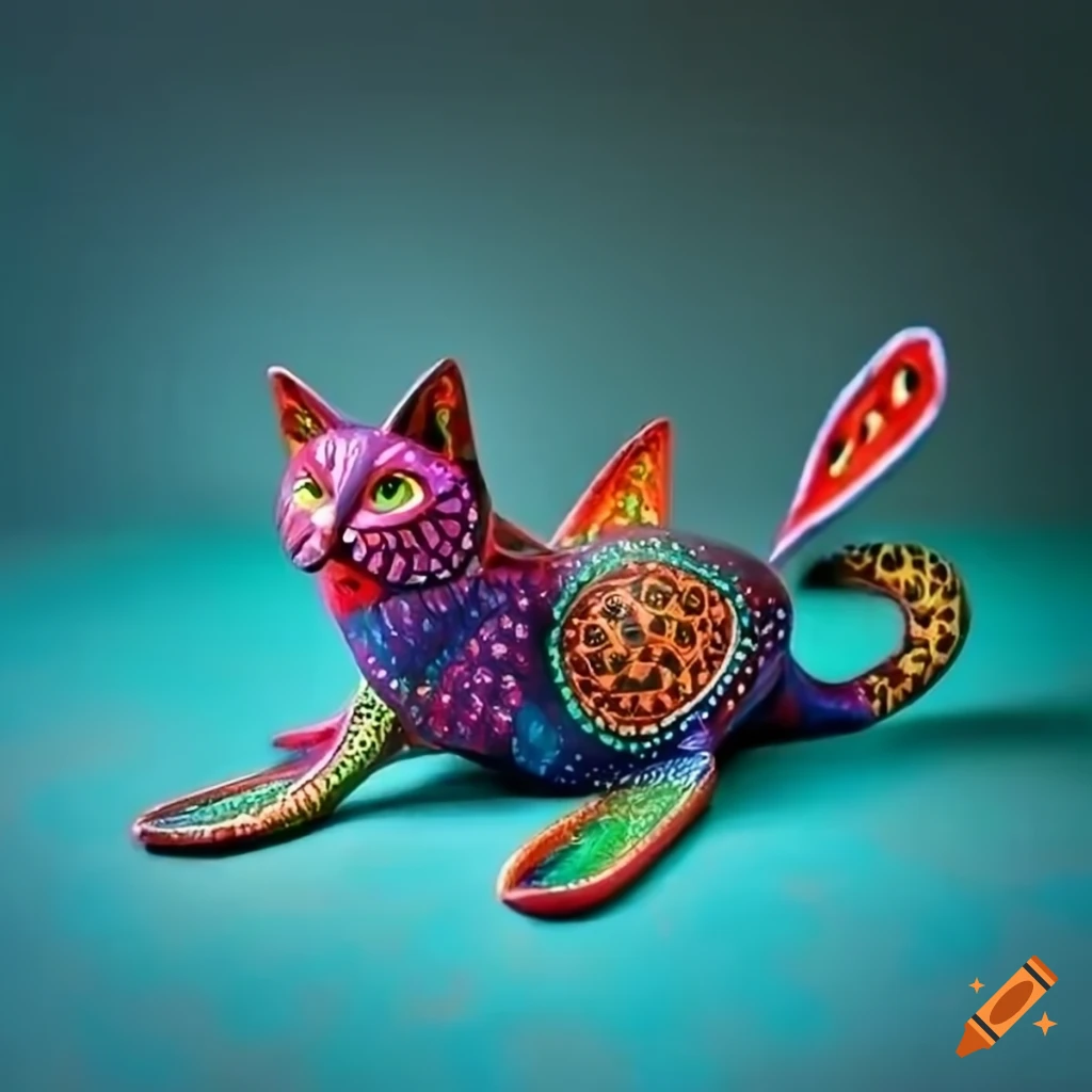 Alebrije representing a fish-turtle-cat, colorful artwork on Craiyon