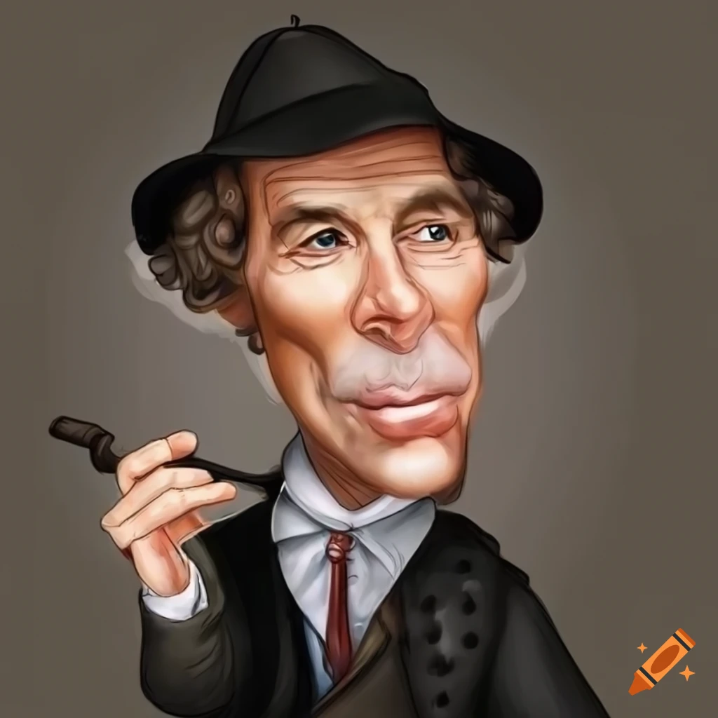 Sherlock Holmes with his signature hat and pipe in a caricature style ...