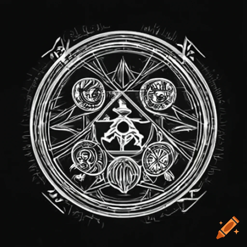 Alchemy transmutation circle with Latin inscriptions on a white ...