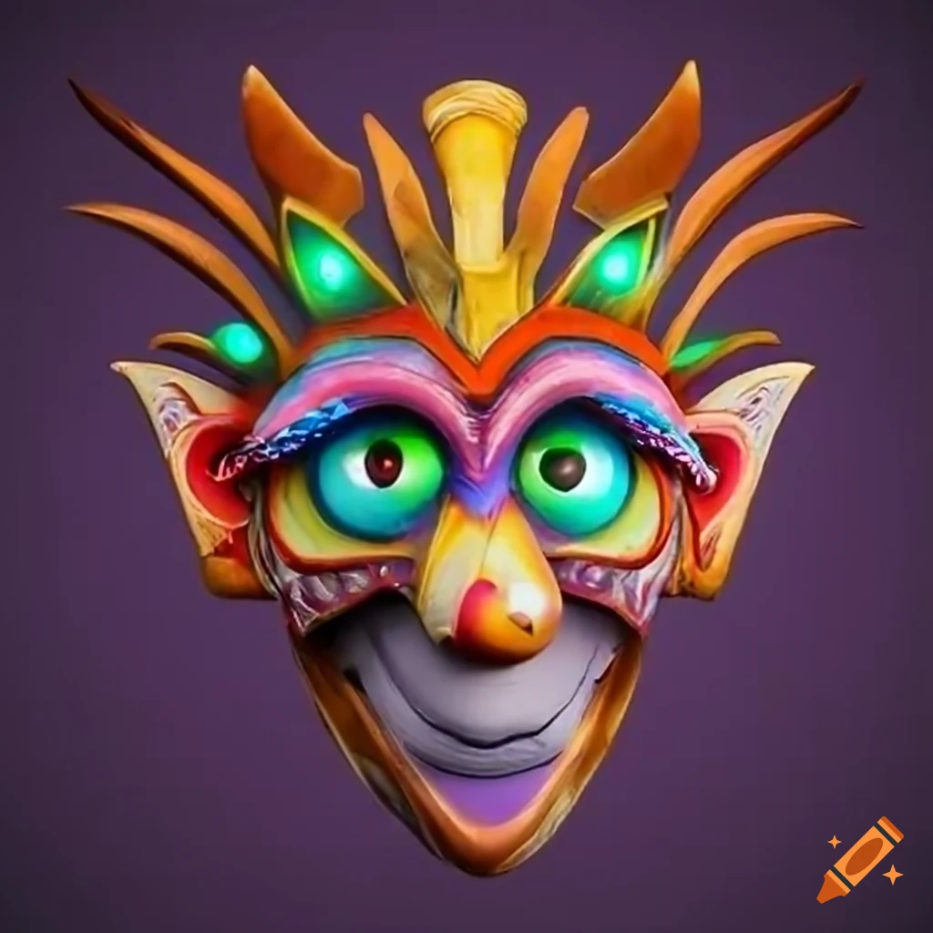 Intricately detailed sumerian wooden mask with vibrant colors and ...