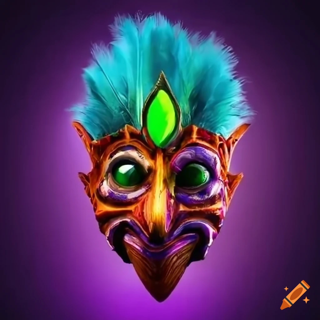 Intricately detailed king's sumerian wooden mask with vibrant colors ...