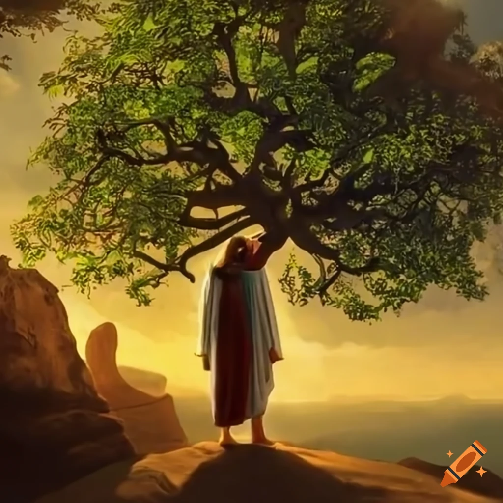 Religious depiction of jesus approaching a fig tree on Craiyon